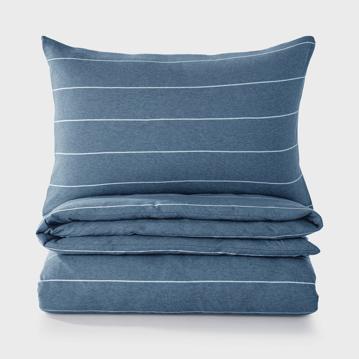 Denim Cotton Jersey Marled Knit Quilt Cover Set – Soft, Pin Striped ...