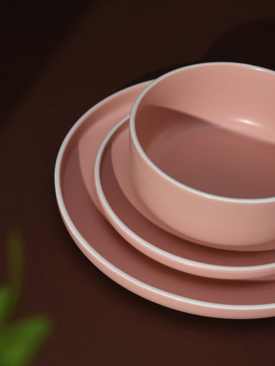 Muse 12-Piece Dinner Set Matte Glaze Pink Clay & White – DI Home