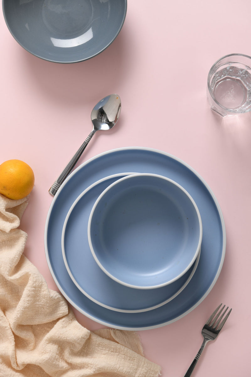 Muse 12-Piece Dinner Set Matte Glaze Sky Blue & White – DI Home